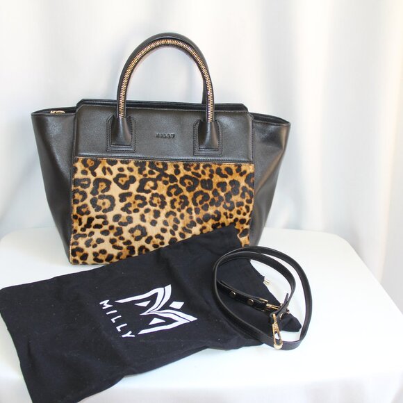 Milly of New York | Bags | Milly Leopard Calf Hair And Black Leather ...
